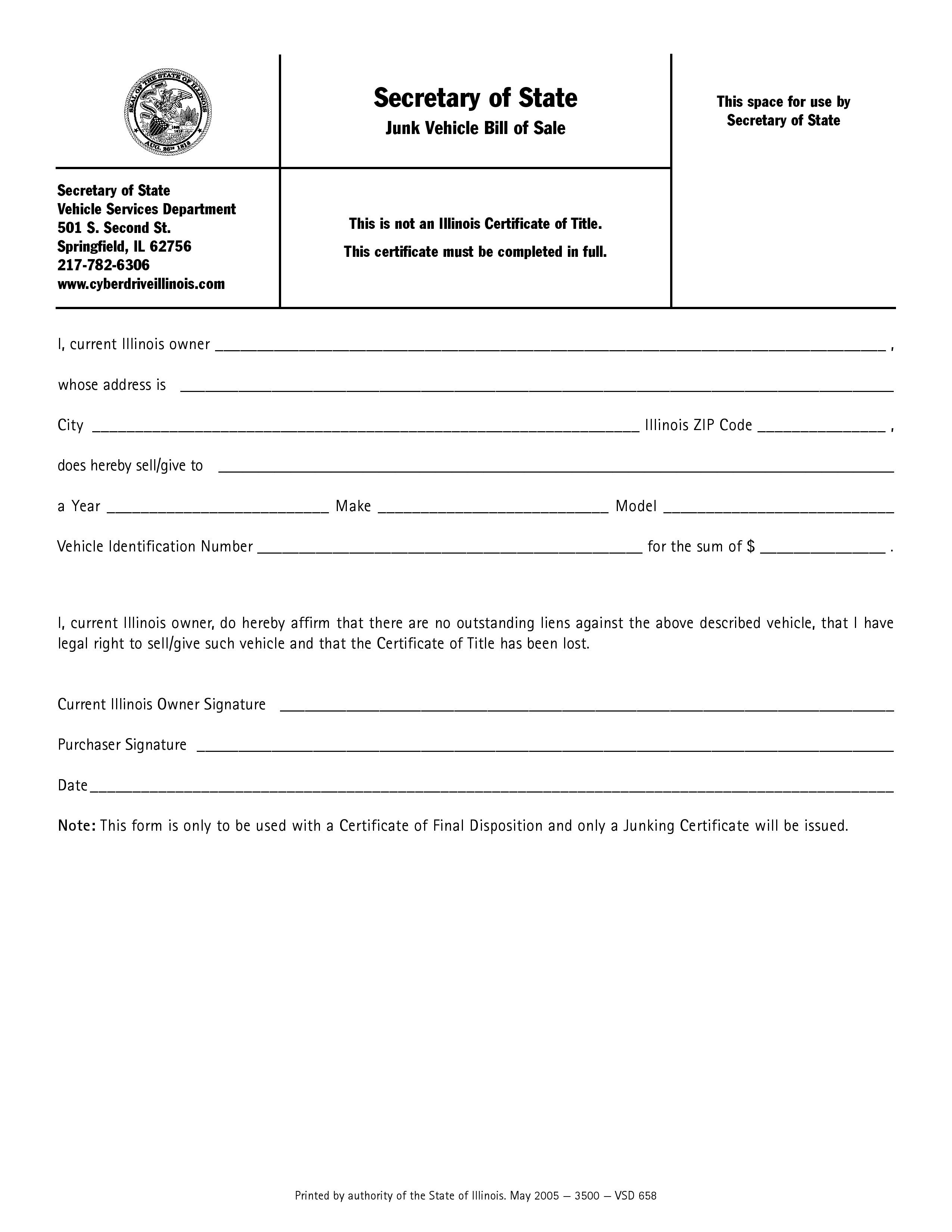 Motor Vehicle Bill Of Sale Pdf